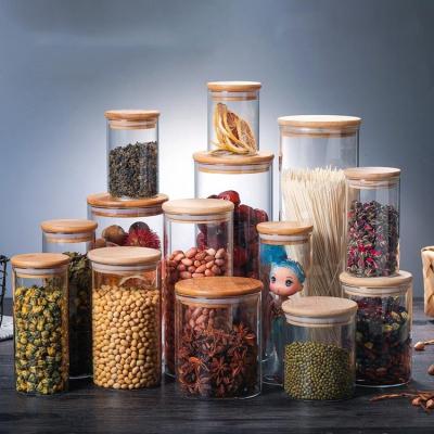 China Borosilicate Glass Food Storage Jar 200ml to 2000ml with Airtight Bamboo Lid for sale