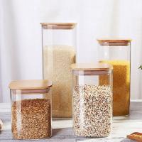 China Borosilicate Glass Storage Jar Square Food Containers 200ml to 2000ml with Bamboo Lid for sale