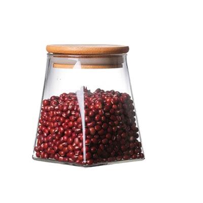 China High Borosilicate Glass Storage Jar with Bamboo Lid 350ml 500ml Kitchen Canister for sale