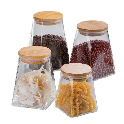 China Custom Square Bottom Borosilicate Glass Storage Jar 350ML 500ML for Coffee Beans Condiments for sale