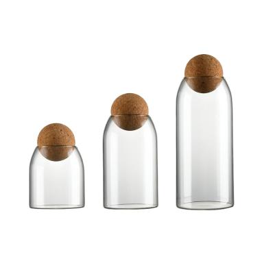 China Borosilicate Glass Storage Jar 500ML 1000ML Cork Lid Airtight Food Grade for sale