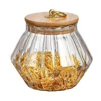 China High Borosilicate Glass Storage Jar 500ml 600ml with Bamboo Lid and Metal Handle for sale