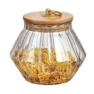 China High Borosilicate Glass Storage Jar 500ml 600ml with Bamboo Lid and Metal Handle for sale