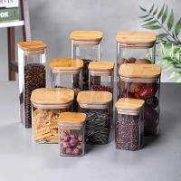 China Borosilicate Square Glass Storage Jar 220ml 550ml with Bamboo Lid Food Preservation for sale