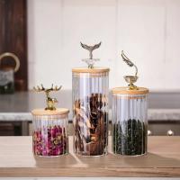 China Borosilicate Glass Storage Jar with Deer Tab Lid Silicone Ring 1000ml Clear for sale