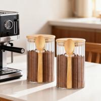 China High Borosilicate Glass Jar 450ml 550ml 750ml with Bamboo Lid and Spoon for Kitchen Storage for sale