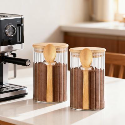 China High Borosilicate Glass Jar 450ml 550ml 750ml with Bamboo Lid and Spoon for Kitchen Storage for sale