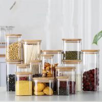 China Customized Kitchen Bamboo Lid Borosilicate Glass Jar Square Shape 200ml For Spice for sale