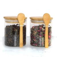China Borosilicate Glass Spice Jar 200ml with Bamboo Lid for Kitchen Storage for sale