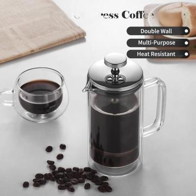 China Double Wall Glass French Press Coffee Maker 350ml 650ml 1000ml High Borosilicate for sale
