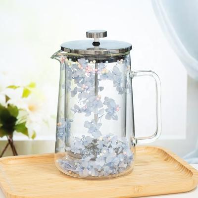 China Double Wall Glass French Press 350ml 1000ml Heat Resistant Coffee Tea Brewer for sale