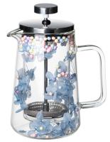 China Double Wall Glass French Press with Flower Design 300ml 600ml Borosilicate for sale