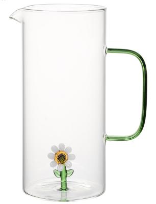 China Customizable Borosilicate Glass Jug 1000ml Kitchen Household Kettle with 3D Flowers for sale