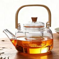 China 1000ml High Borosilicate Glass Teapot with Wooden Lid Heat Resistant for sale