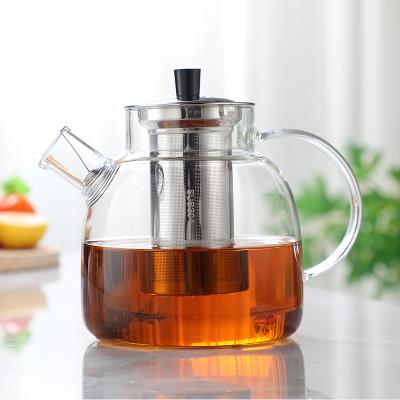 China Borosilicate Glass Teapot 1000ml 1500ml Eco Friendly Tea Infuser Kettle with Handle for sale