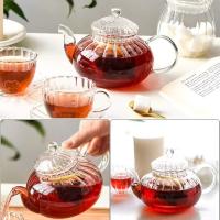 China 600ml 20oz Pumpkin Ribbed Glass Teapot High Borosilicate Heat Resistant Stovetop Safe Coffee Pot for sale