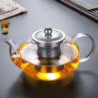 China Dishwasher Safe Borosilicate Glass Tea Kettle Teapot 800ml with Metal Infuser and Lid for sale