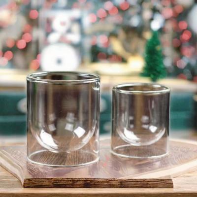 China High Borosilicate Glass Double Wall Candle Jar 200ml 400ml Heat Resistant Candle Holder Cup for sale