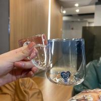 China 400ml High Borosilicate Glass Coffee Mug Heat Resistant Cup with Heart Design for sale