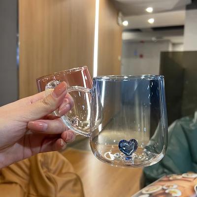 China 400ml High Borosilicate Glass Coffee Mug Heat Resistant Cup with Heart Design for sale