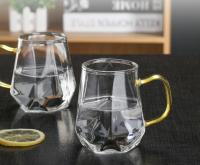 China Borosilicate Glass Mug 350ml Diamond Shape Single Wall Cup with Handle BPA Free for sale