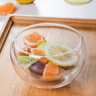 China Borosilicate Double Walled Glass Bowl 300ml 500ml for Salad Fruits Custom Logo for sale