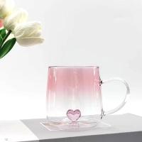 China Cold Resistant 400ml Borosilicate Glass Mug Love Heart Shape with Handle for sale