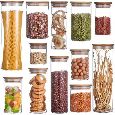 China High Borosilicate Glass Canister Storage Jar 400ml-2000ml with Bamboo Lid Silicone Ring for sale