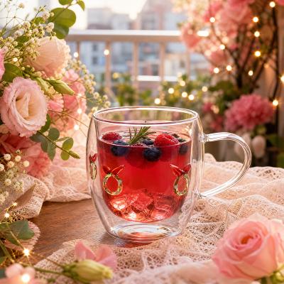 China Double Wall Borosilicate Glass Coffee Mug 250ml Custom Logo Clear Stemware Cup for sale