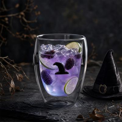China Double Walled Borosilicate Glass Coffee Cup 250ml 350ml 450ml Stripe Design for Tea for sale