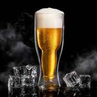 China Double Wall Borosilicate Glass Beer Bottle Cup 350ml Heat Resistant Drinking Glass for sale