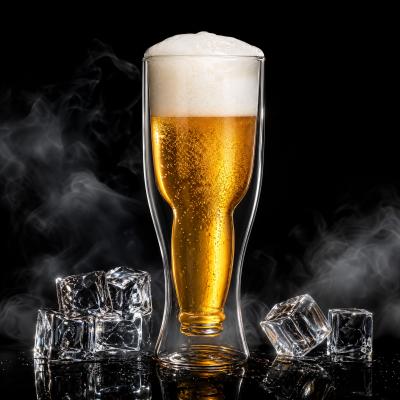 China Double Wall Borosilicate Glass Beer Bottle Cup 350ml Heat Resistant Drinking Glass for sale