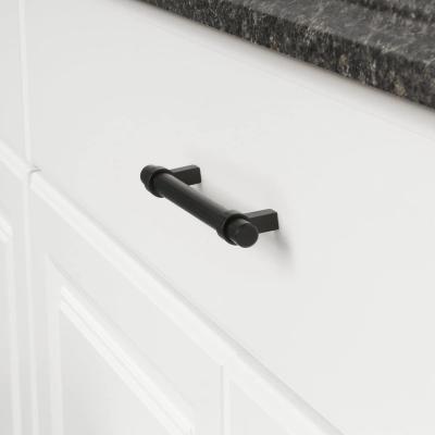 China 6.63 Inch Stainless Steel Straight Bar Cabinet Handle 5 Inch Hole Center Flat Black for sale