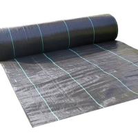 China Recyclable PP Woven Weed Control Mat 90gsm Black with White Lines Chemical Resistant for Garden for sale