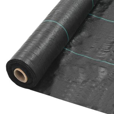 China Recyclable PP Woven Weed Control Mat 90gsm Black with White Lines Chemical Resistant for Garden for sale