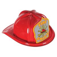 China Fire Chief Plastic Hats 17cm Depth 50cm Circumference Elastic Strap Party for sale