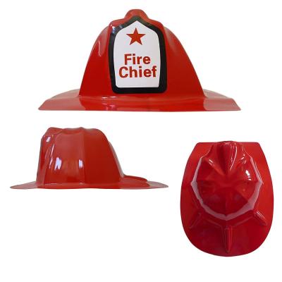 China Red Plastic Fire Chief Hat 17cm Depth 50cm Circumference Novelty Party Costume for sale
