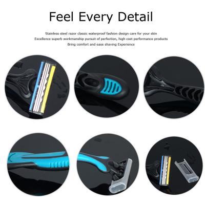 China Pivot Head Triple Blade Disposable Razor with Rubber Handle 6g Stainless Steel for sale