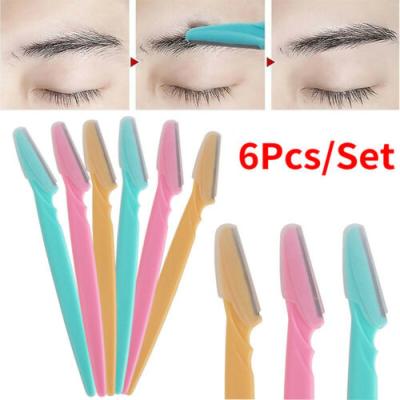 China 6pcs Facial Hair Eyebrow Razor Trimmer Shaver with 3 Stainless Steel Blades for sale