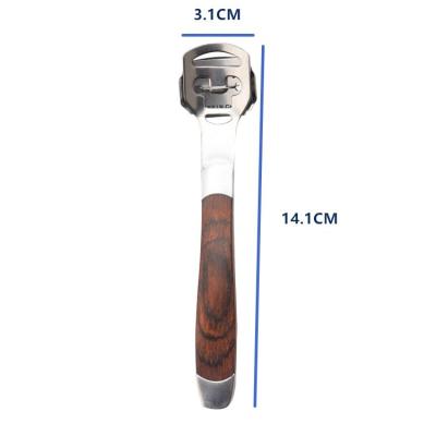 China Stainless Steel Foot Care Pedicure Callus Shaver Hard Skin Remover Wood Handle 22x25mm 10 Blades for sale