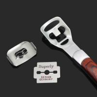 China Stainless Steel Foot Care Pedicure Callus Shaver Hard Skin Remover Wood Handle 22x25mm 10 Blades for sale