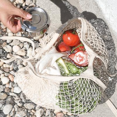 China Reusable Cotton Mesh Produce Bag Large String Shopping Tote for Fruits Vegetables 35x40cm for sale