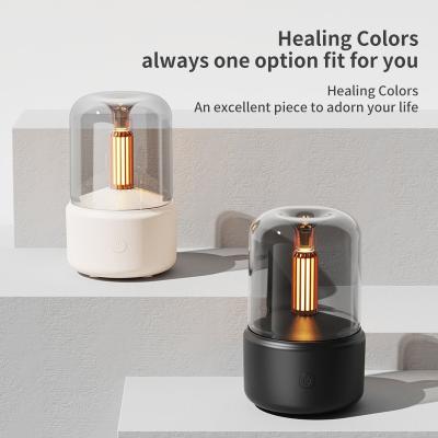 China USB LED Candlelight Lamp Humidifier 120ml Portable Warm Night Light for Bedroom for sale