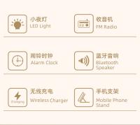 China Multifunctional Digital Alarm Clock with Wireless Charger Bluetooth Speaker 10W Night Light CE RoHS for sale