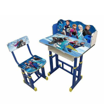 China Adjustable Children Desk and Chair Set 62cm Height Blue Wooden Study Table for Home for sale