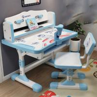 China Metal Steel Study Table and Chair Set Blue Large Storage 33x30x62cm Height Adjustable for sale