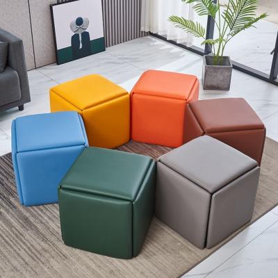 China Faux Leather Multipurpose Ottoman 5 in 1 Stool Cube Storage Metal Chair 40cm for sale