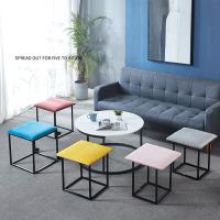 China Knitted Yellow Pink Leather Cube Foot Stool Faux Leather for sale
