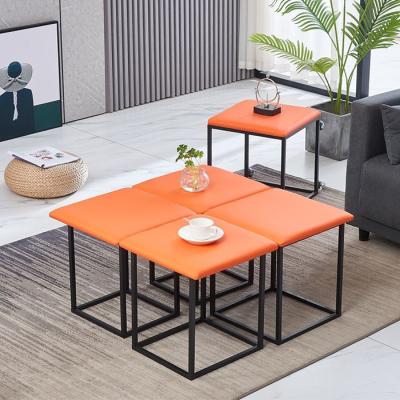 China Velvet Red Nesting Stools Cube Set 5-in-1 Storage Footstool with Wheels PU Leather for sale