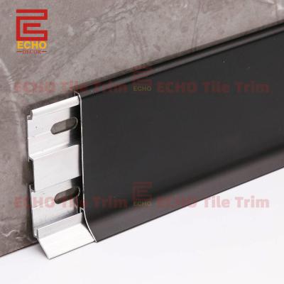China Modern Aluminum Wall Baseboard Trim Skirting Board Profiles Black 40-120mm Width for sale